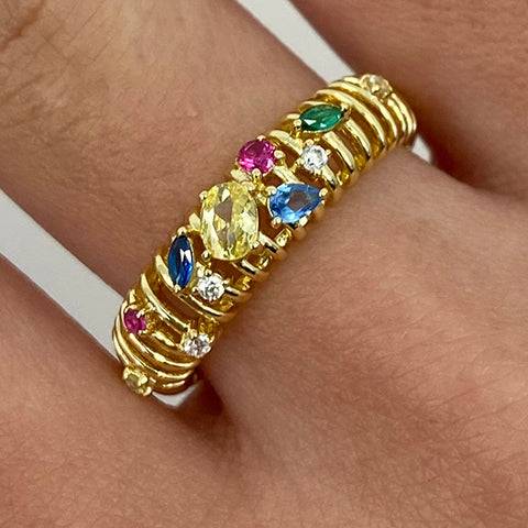 Colorful Stone Ladder Band Ring – Burnley Enterprises
